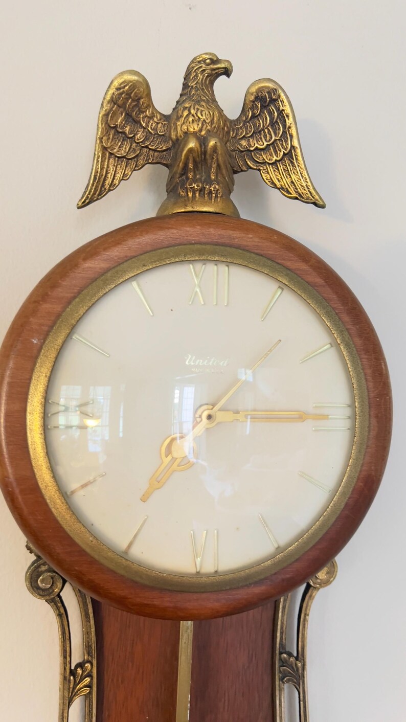 Vintage United Wall Clock: Brass Eagle Accent, Swinging Pendulum - Etsy