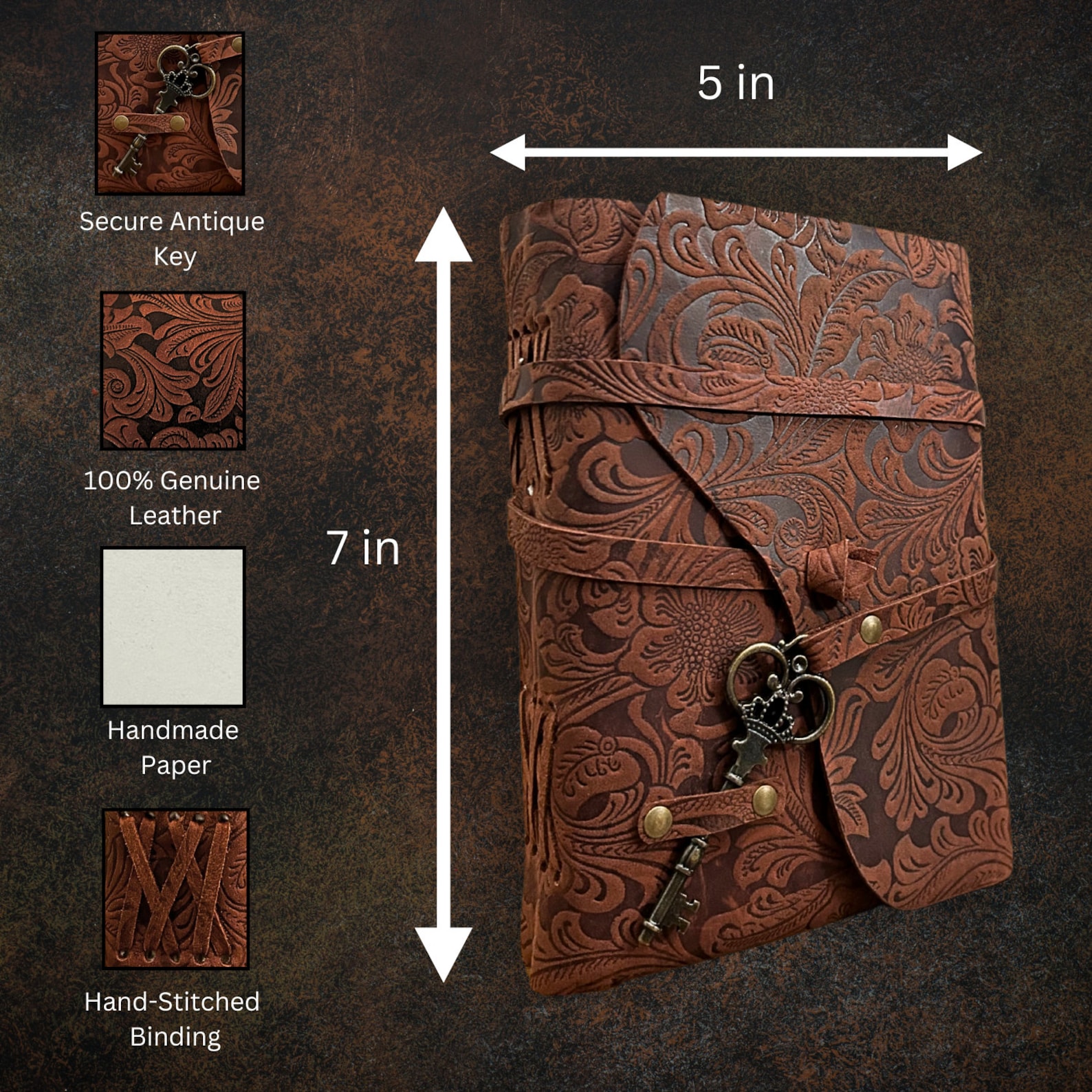 Handmade Artist Journal With Key Floral Embossed Paintbook Notebook ...