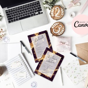 Purple and Gold Marble Wedding Invitation Royal Purple and Gold Foil ...