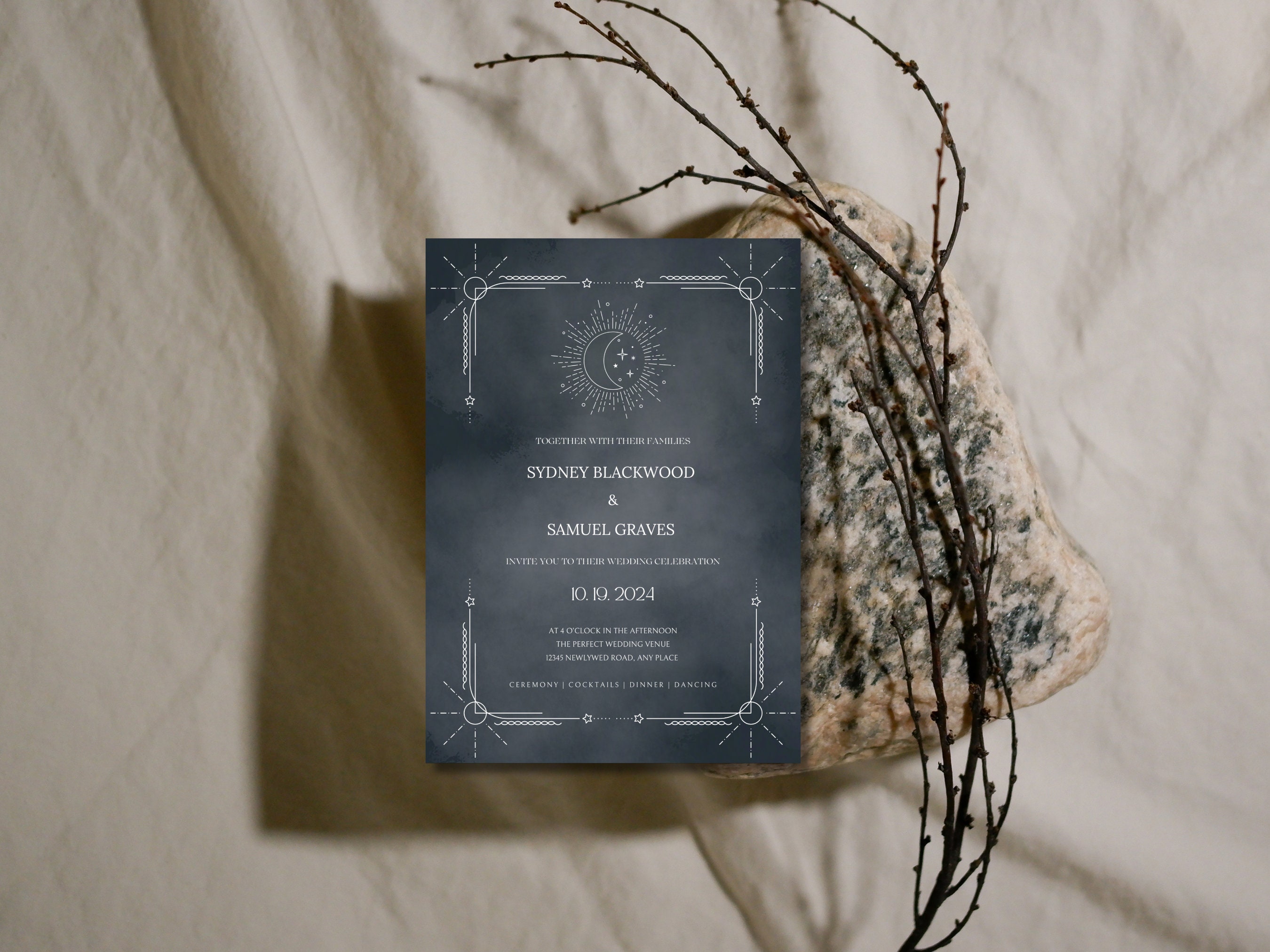 Dark Celestial Gothic Wedding Invitation October Wedding Invite Tarot ...