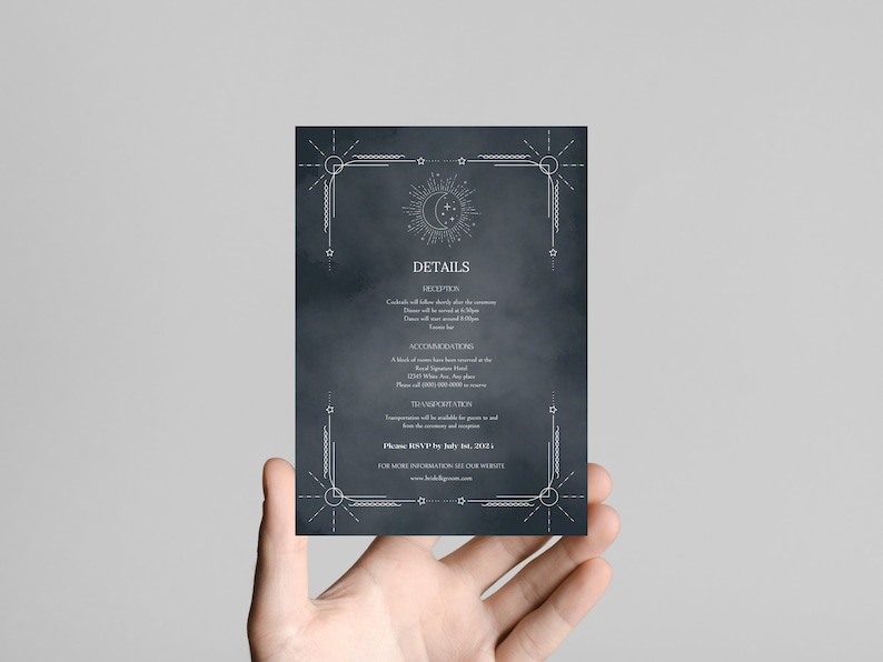 Dark Celestial Gothic Wedding Invitation October Wedding Invite Tarot ...