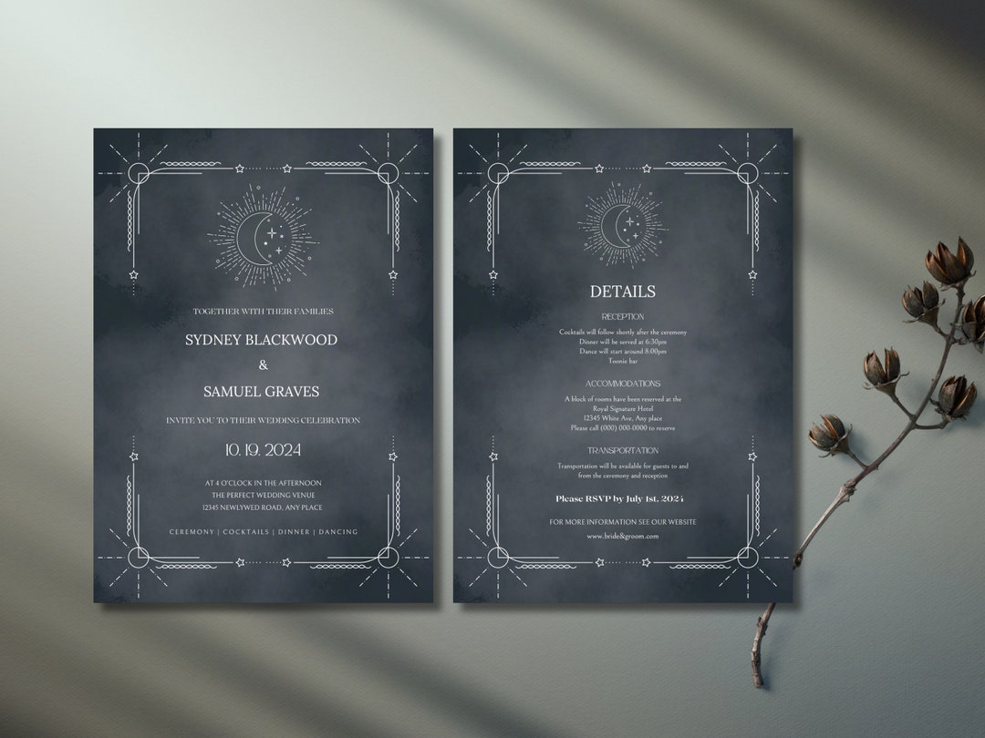 Dark Celestial Gothic Wedding Invitation October Wedding Invite Tarot ...
