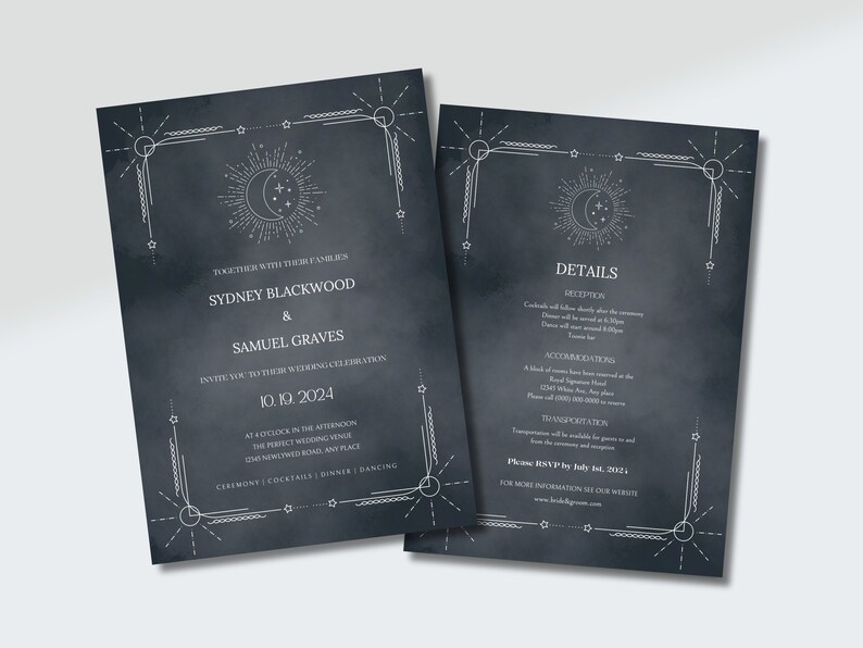 Dark Celestial Gothic Wedding Invitation October Wedding Invite Tarot ...