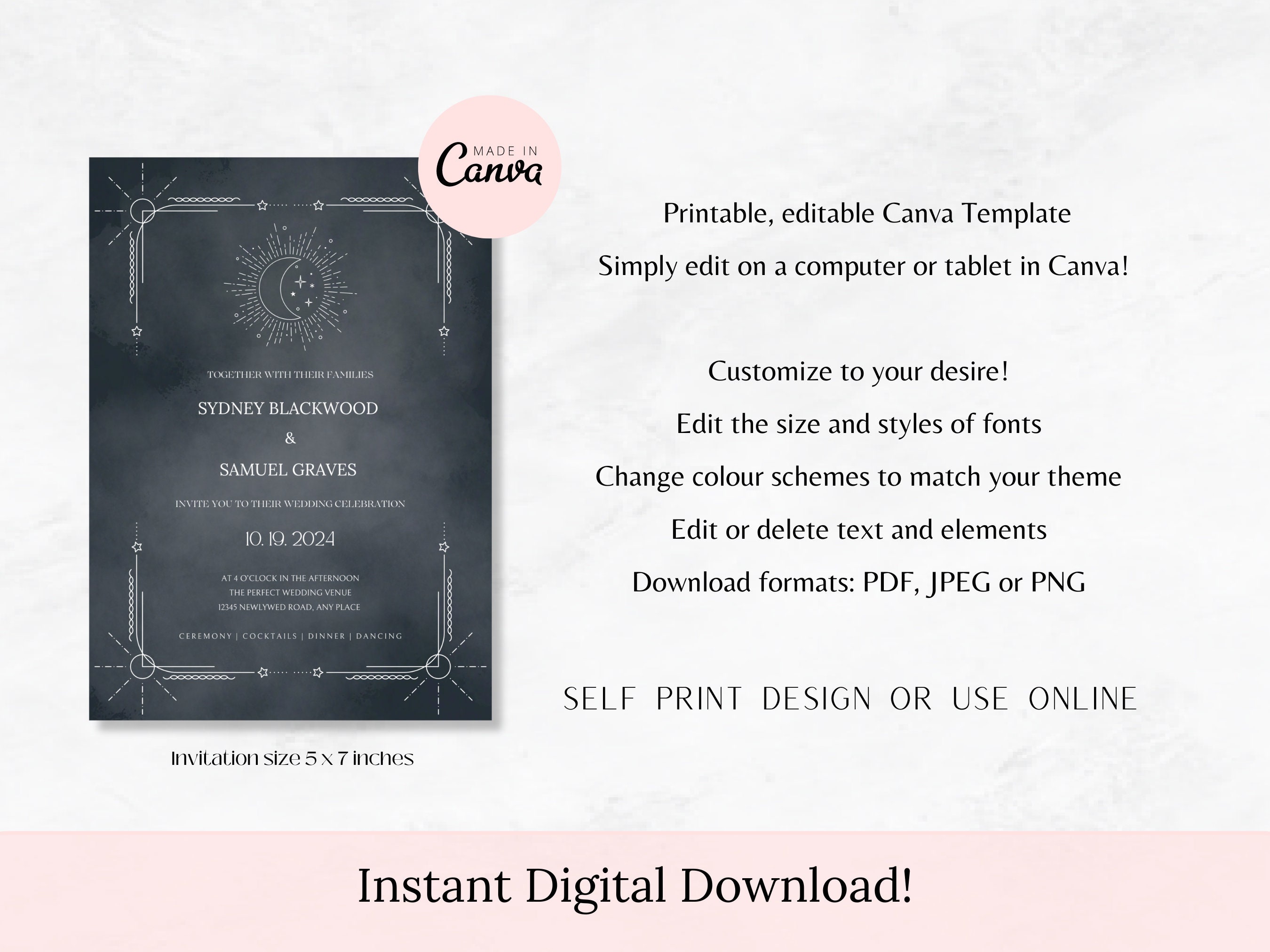 Dark Celestial Gothic Wedding Invitation October Wedding Invite Tarot ...