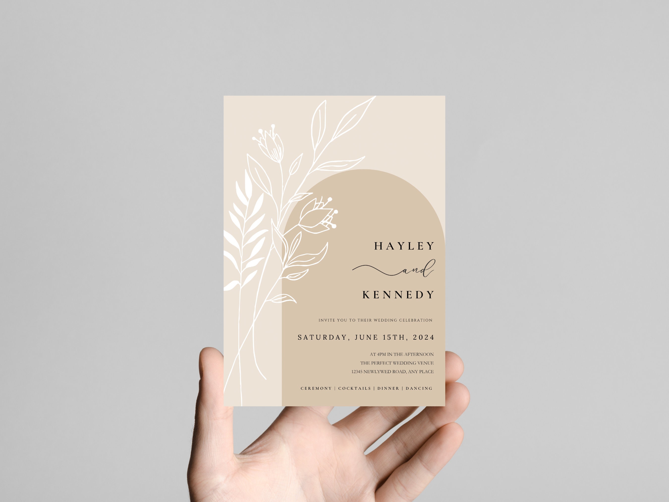 Beige Minimalist Wedding Invitation Suite Template Canva Boho Wedding ...
