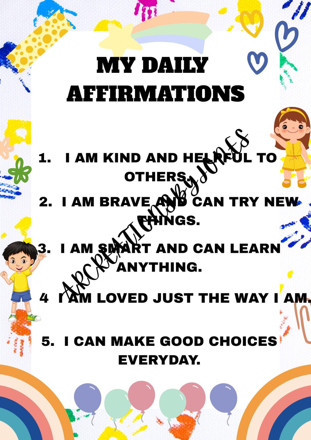 Kids Printable Bundle: Affirmations, Chore Chart, Alphabet Learning - Etsy