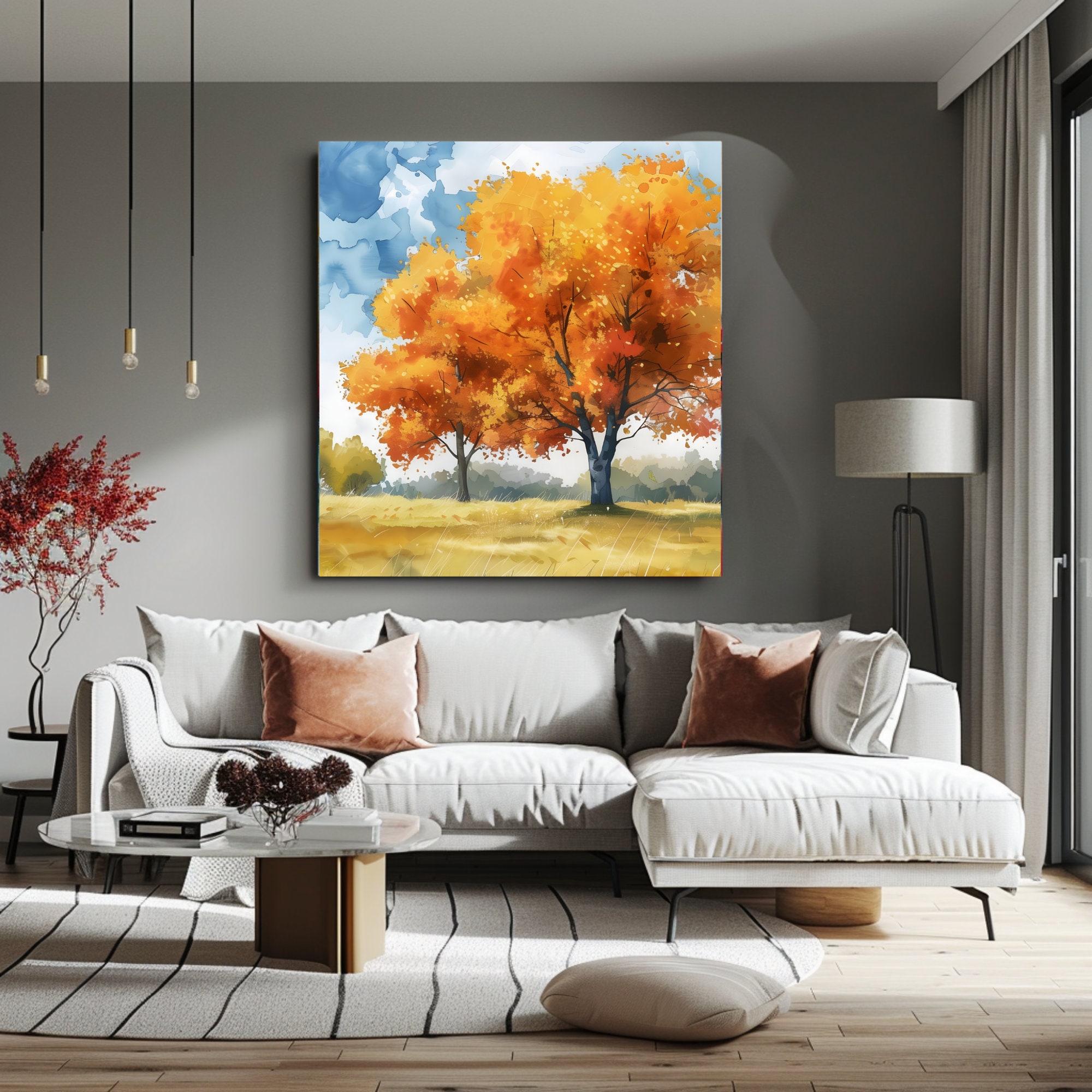 Large Trees Standing on a Vast Grass Field Digital Art Print Printable ...