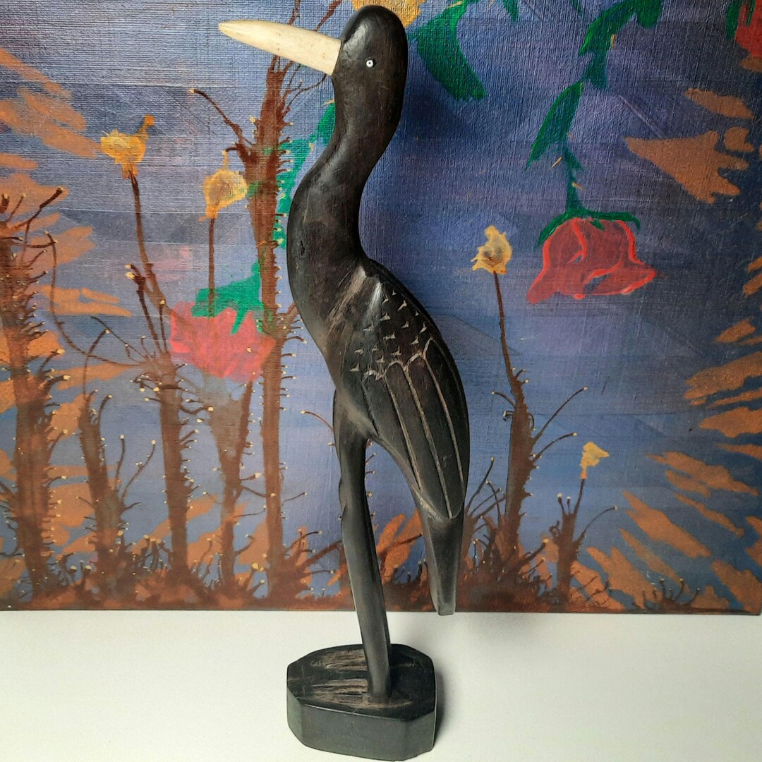 Vintage Hand Carved East African Wooden Bird Figurine Made for Afri ...