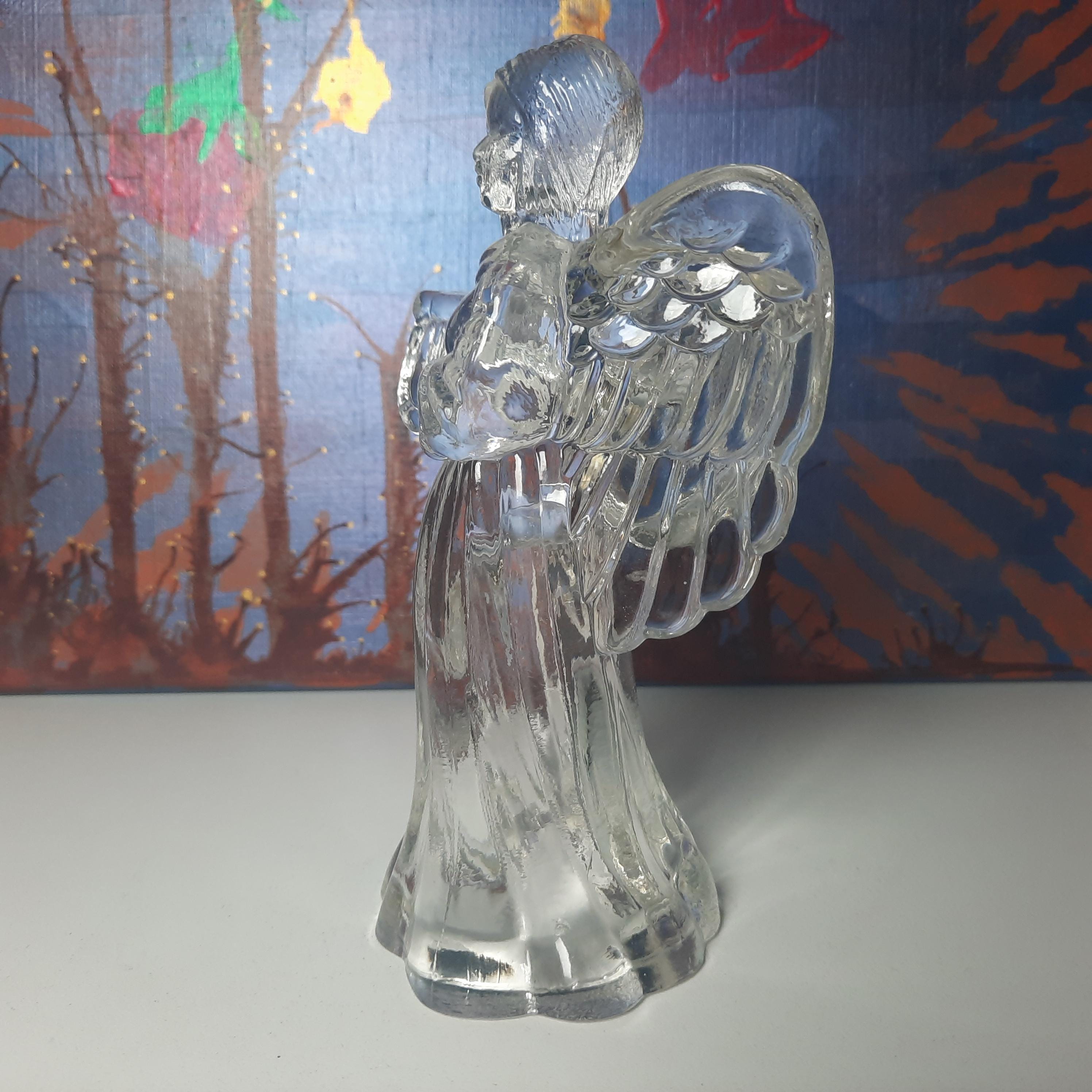 Vintage Lead Crystal Harp Player Angel Manganese Glass Candle Holder ...