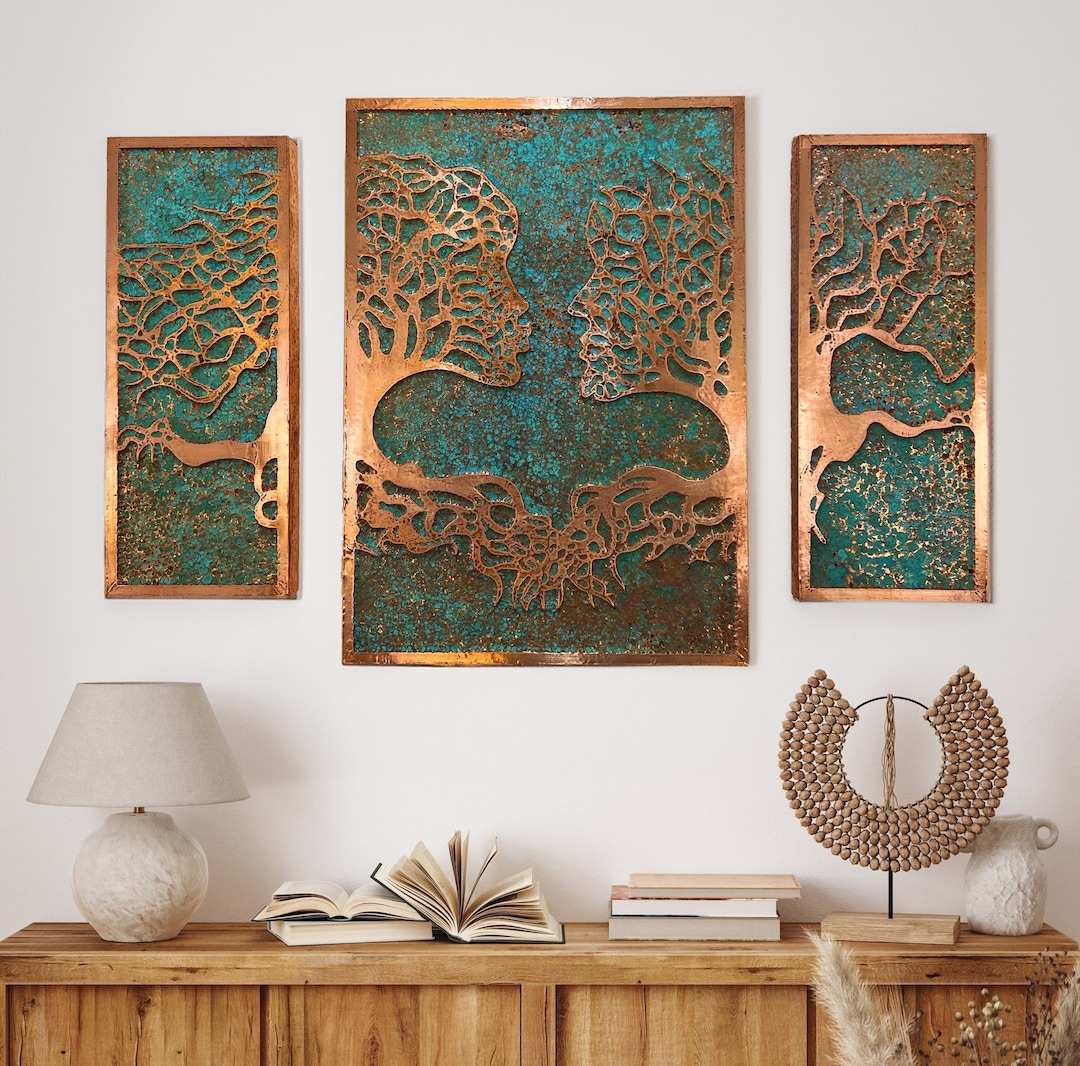 Copper Patina L Living Room Wall Art | Copper Decor | Unique Wall Decor ...