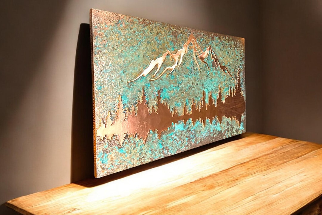 Large Copper Wall Art, Natural Patina Metal Decor, No Paint Rustic ...