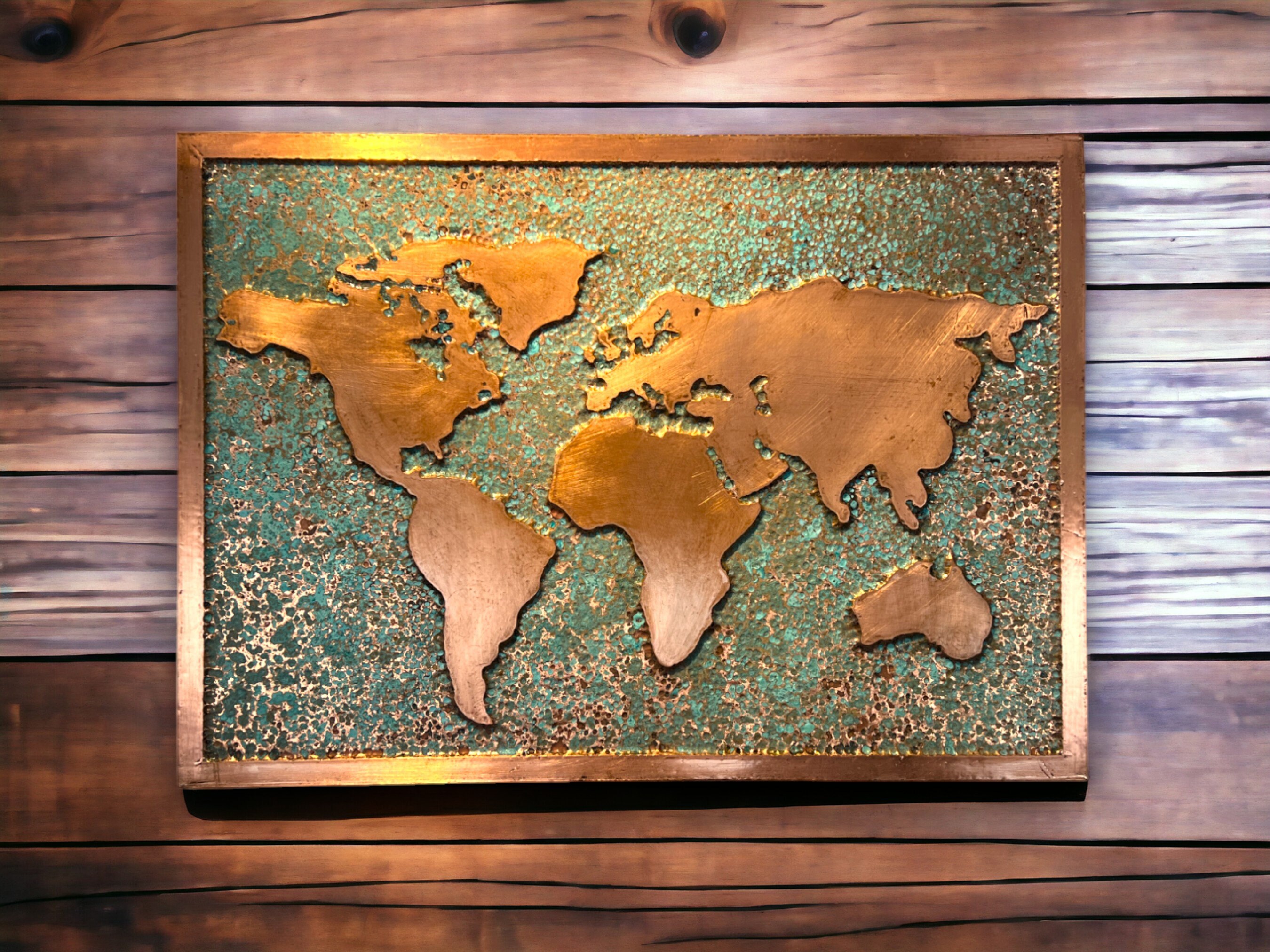 Handmade Copper World Map Wall Art | Patina Metal Decor - Etsy