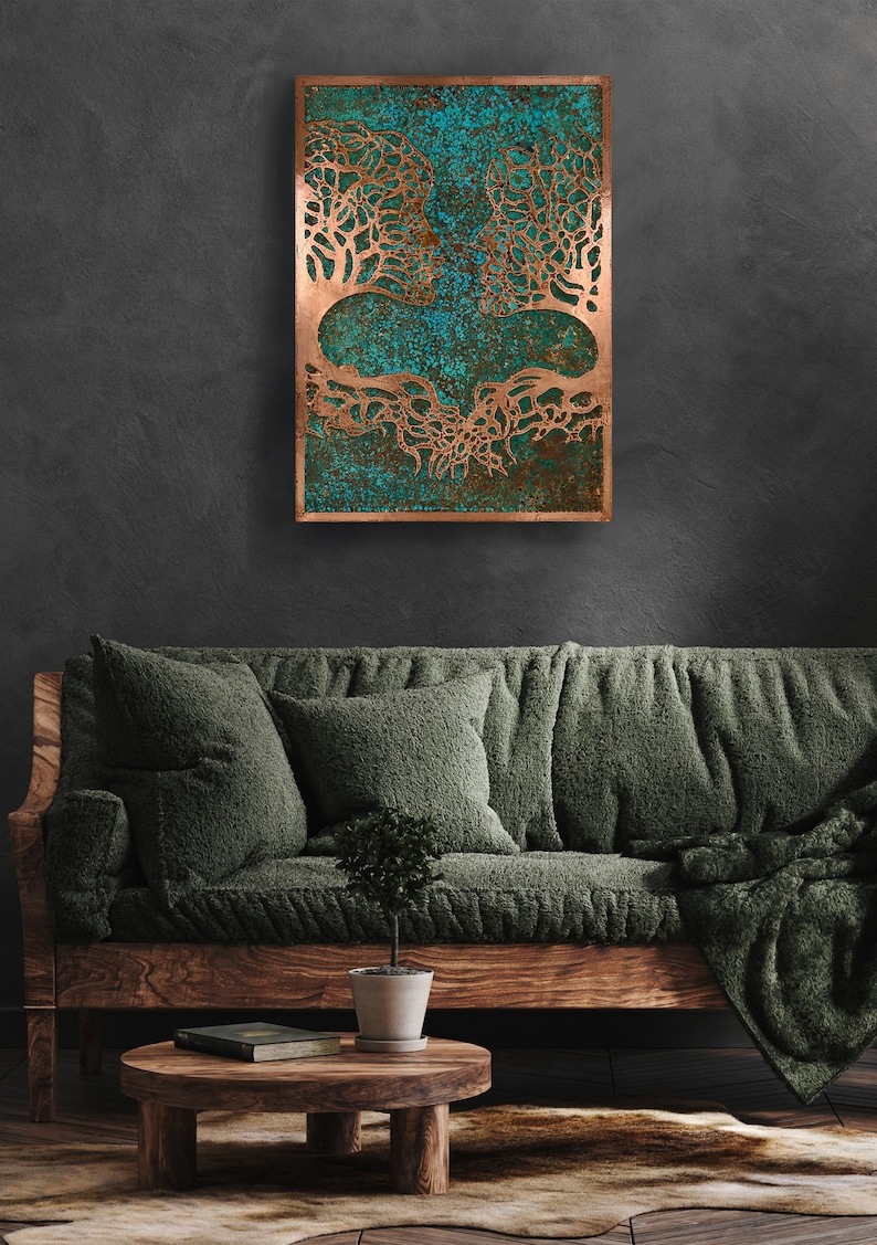 Copper Patina L Living Room Wall Art Copper Decor Unique Wall Decor ...