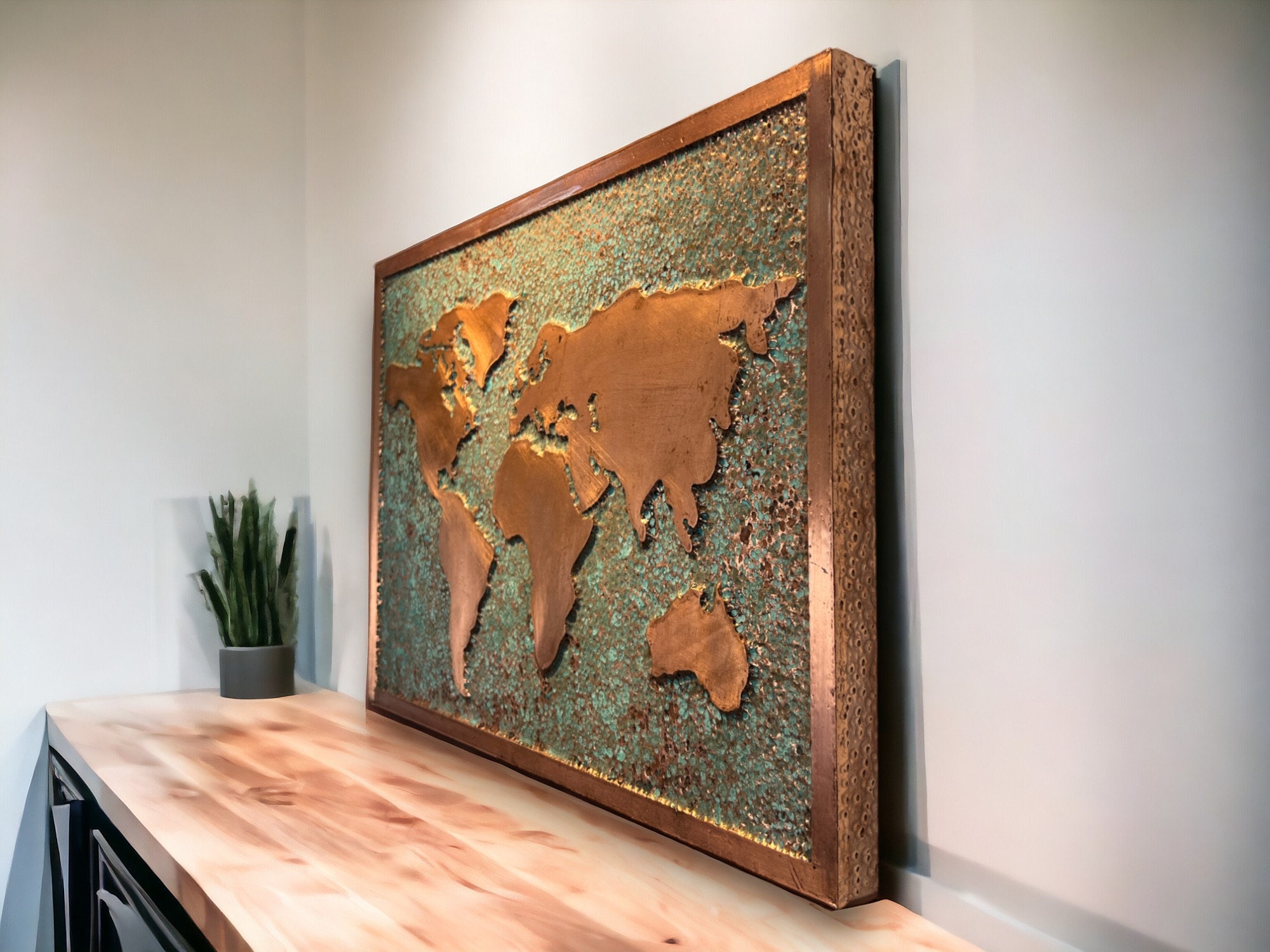 Handmade Copper World Map Wall Art | Patina Metal Decor - Etsy