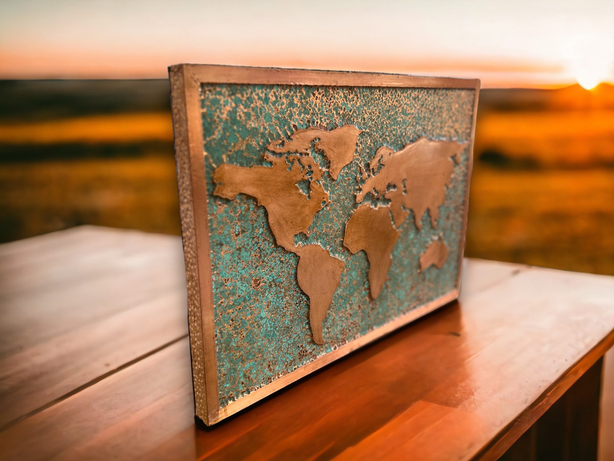 Handmade Copper World Map Wall Art | Patina Metal Decor - Etsy