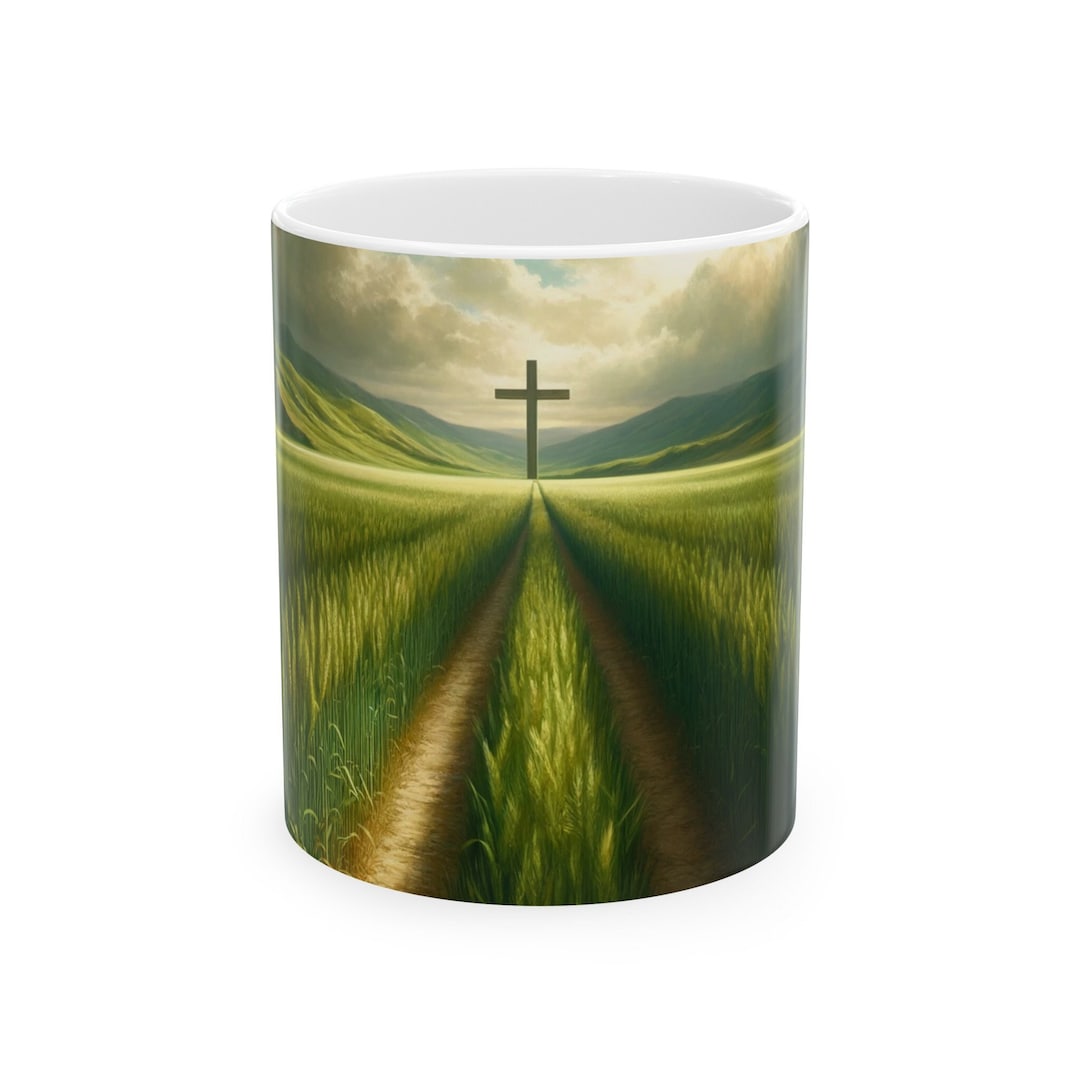 Cross & Path Ceramic Mug, 11oz, Coffee Cup Teacup Hot Chocolate Western ...