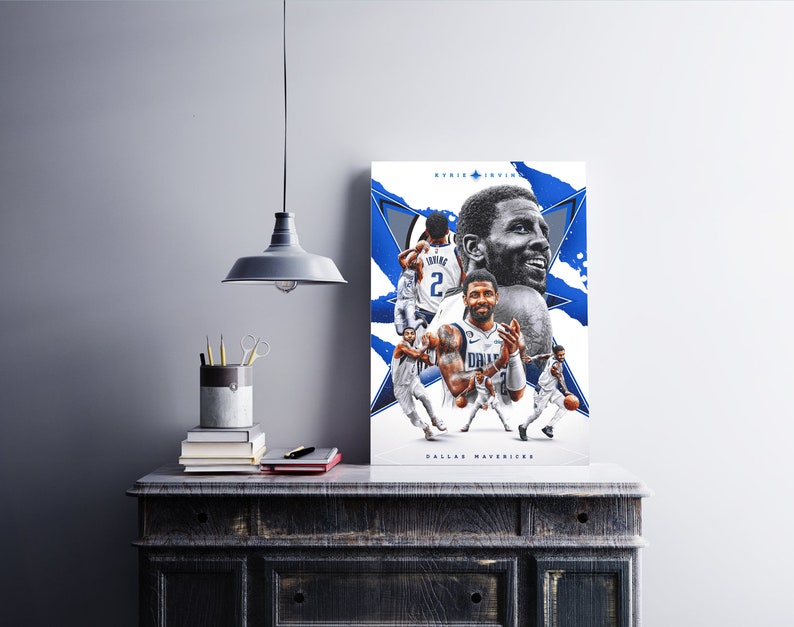 Mavericks Legend Kyrie Irving Poster, Kyrie Irving Print Art, NBA Hand ...