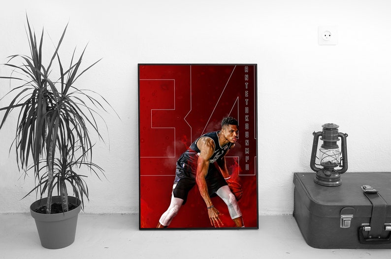 Red Background Greek Freek Poster, Basketball Framed Print, Sports Wall ...