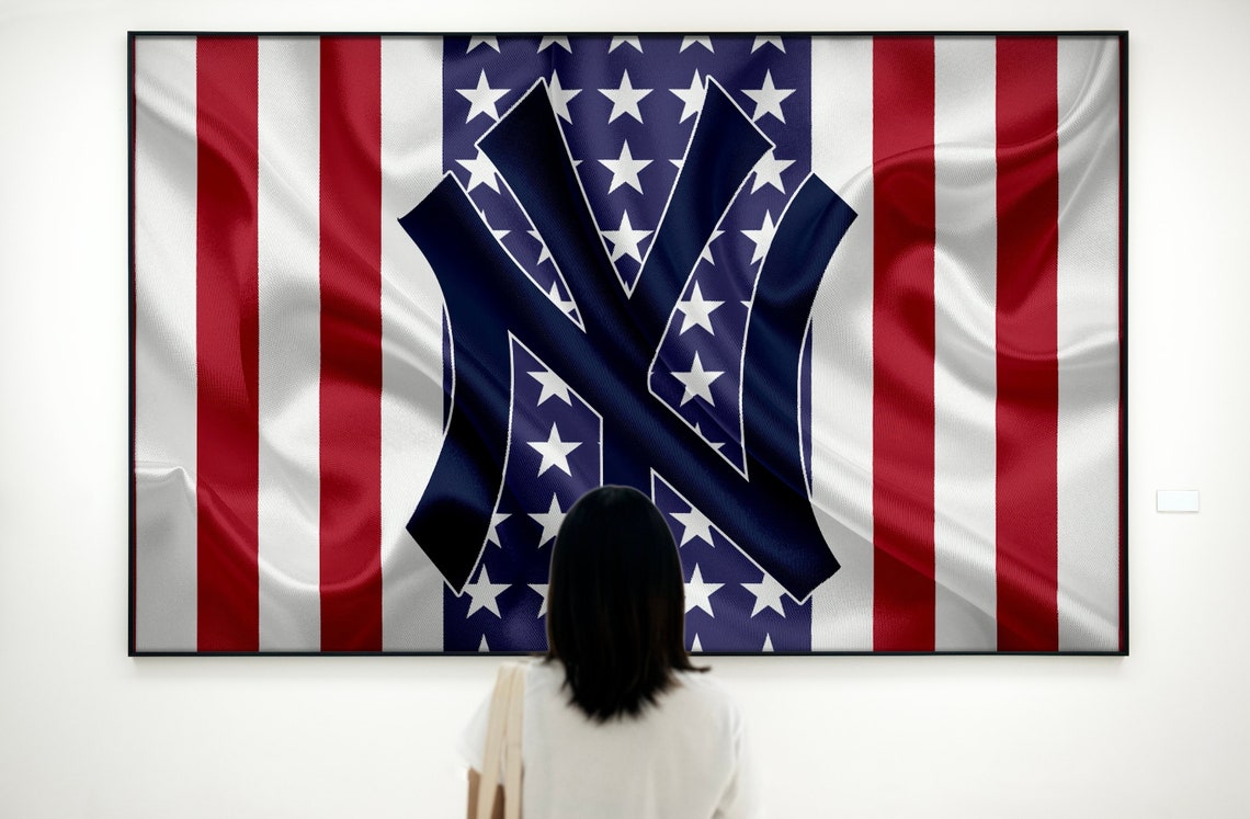 New York Yankees Flag, Yankees and USA Flag Canvas, Yankees Flag Wall ...
