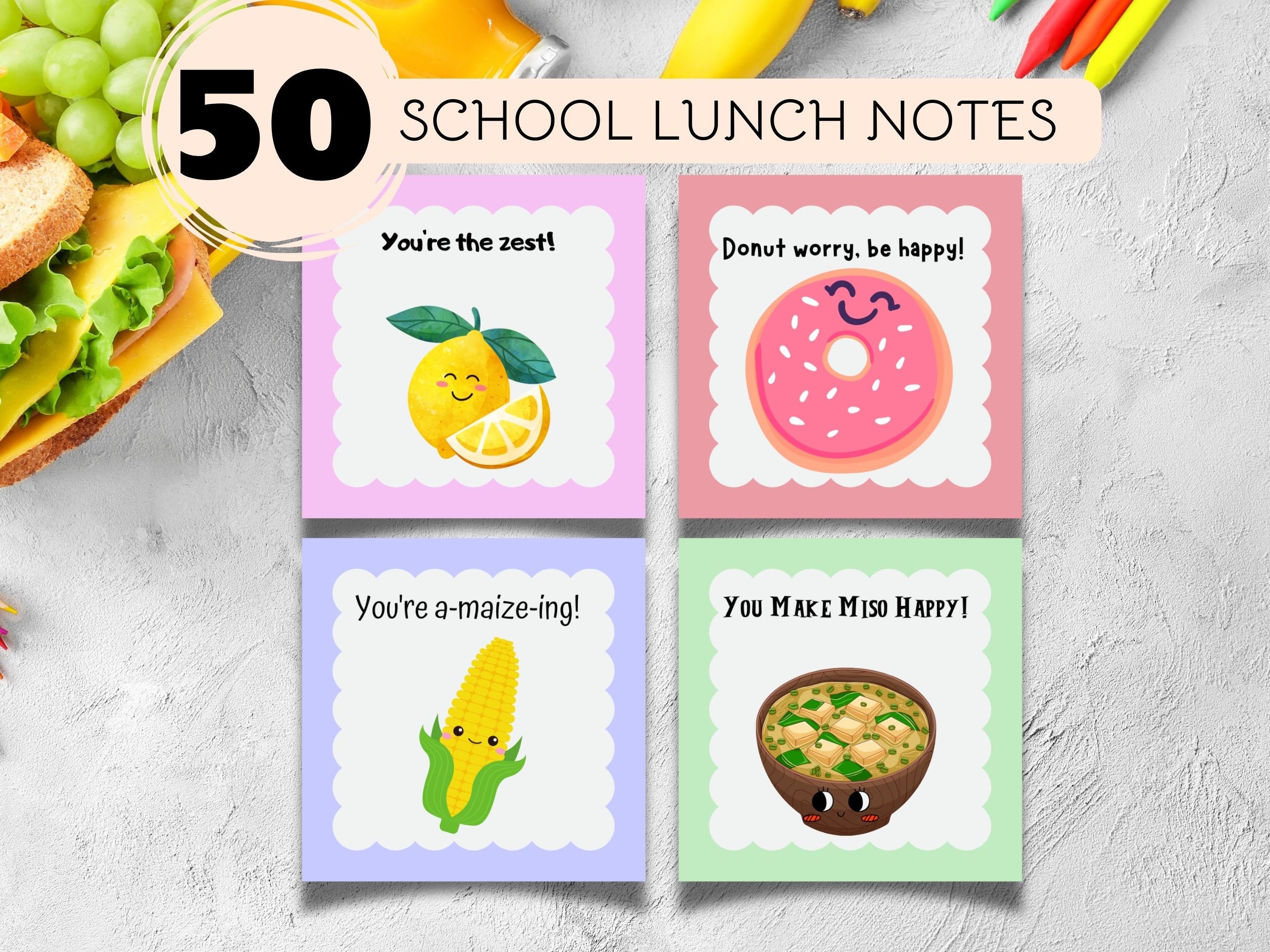 50 Lunch Box Notes School Lunch Note Card Lunch Box Love Note Card ...