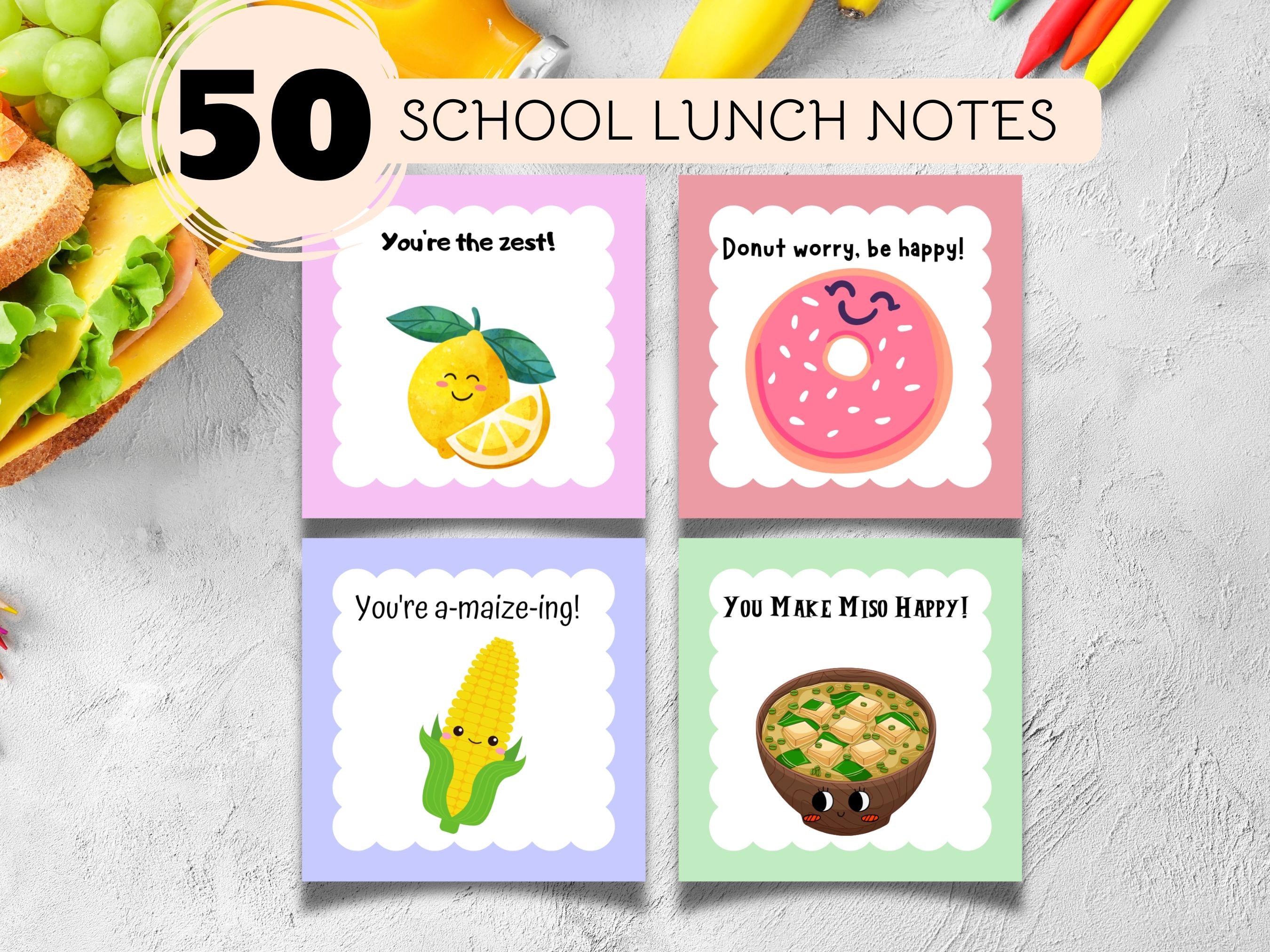 50 Lunch Box Notes School Lunch Note Card Lunch Box Love Note Card ...