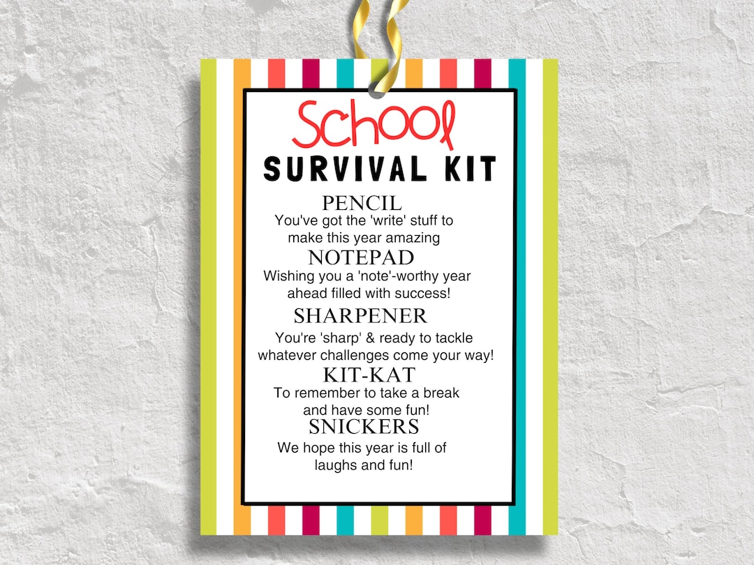 Student Survival Kit Printable Student Gift Basket Tag Printable ...