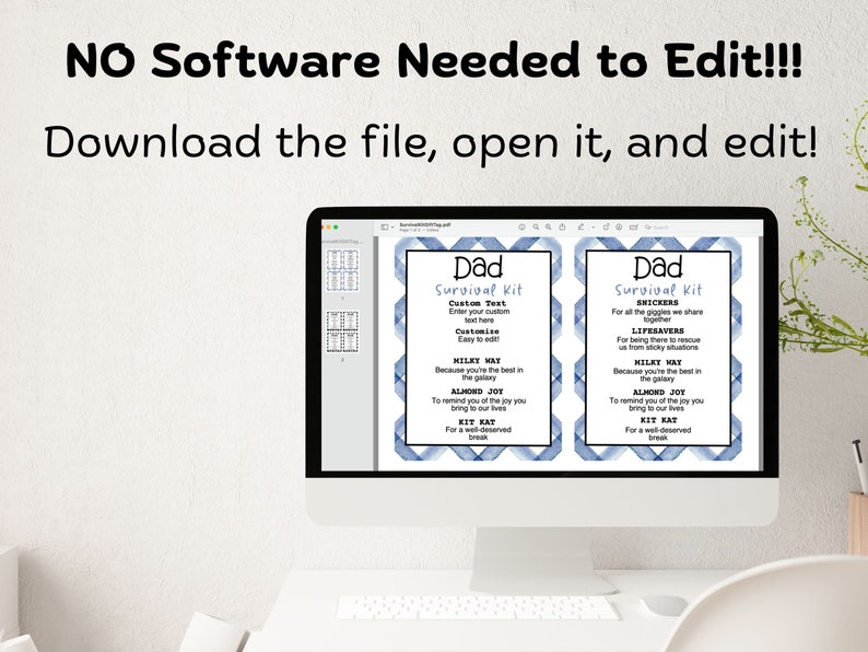 Dad Survival Kit Gift Tag Editable Printable Survival Kit Father Day ...