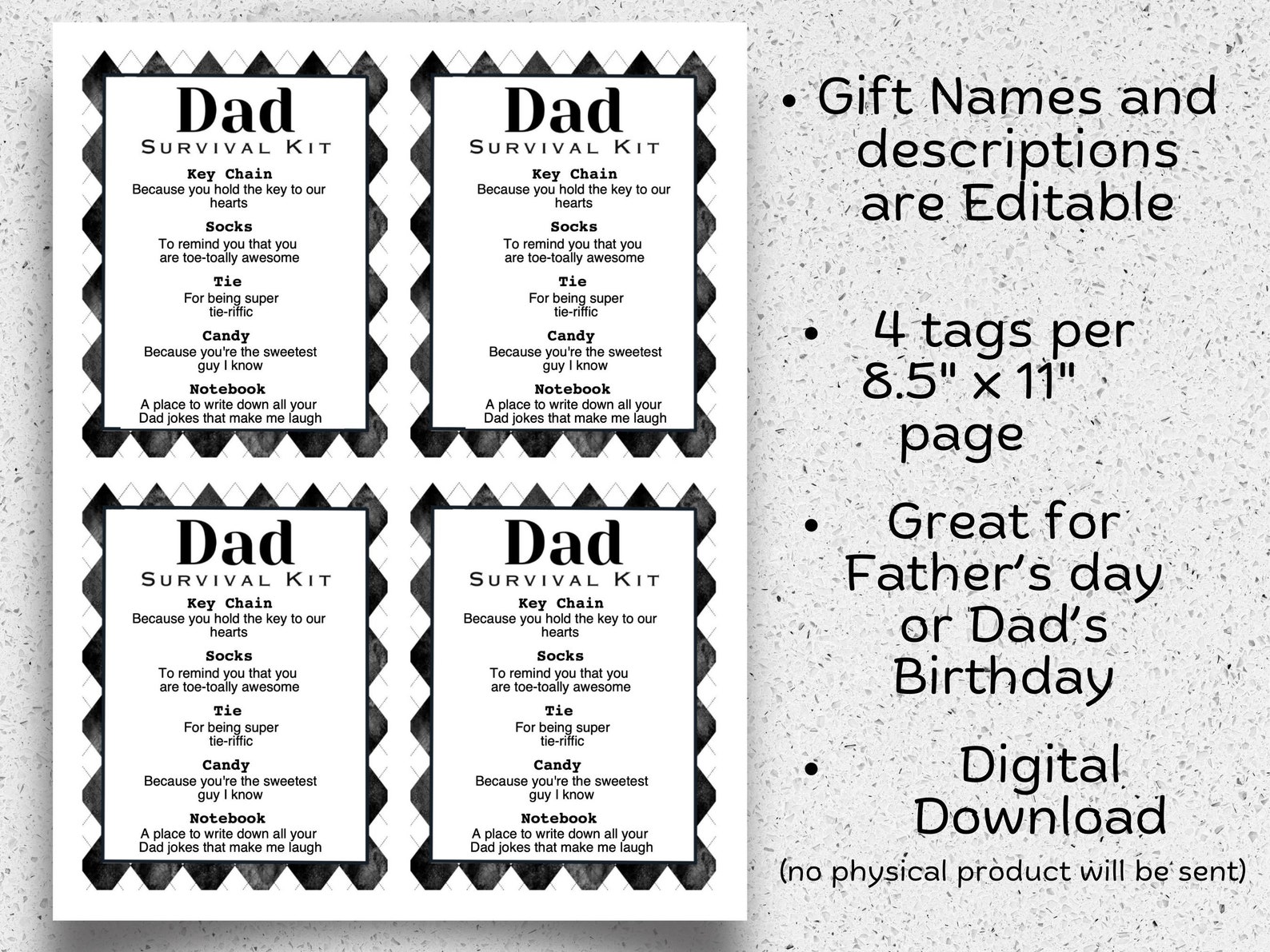 Dad Survival Kit Gift Tag Editable Printable Survival Kit Father Day ...