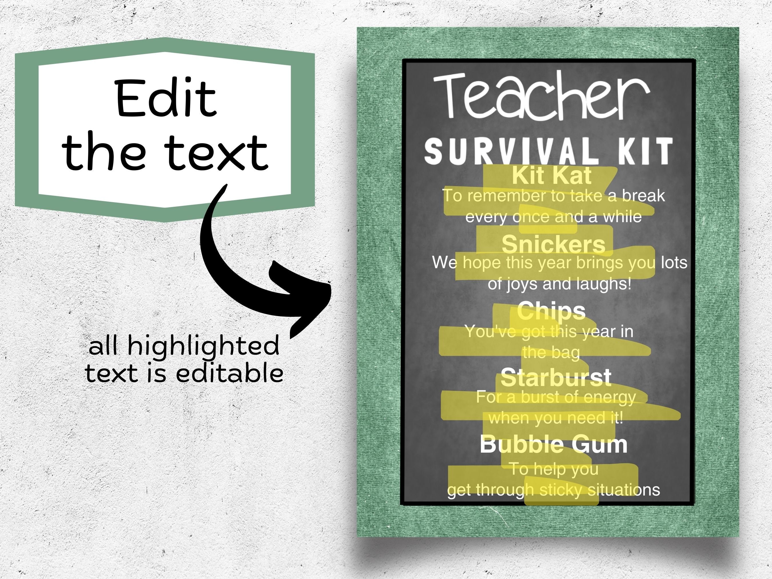 Teacher Survival Kit Printable Gift Basket Tag Back to School Survival ...