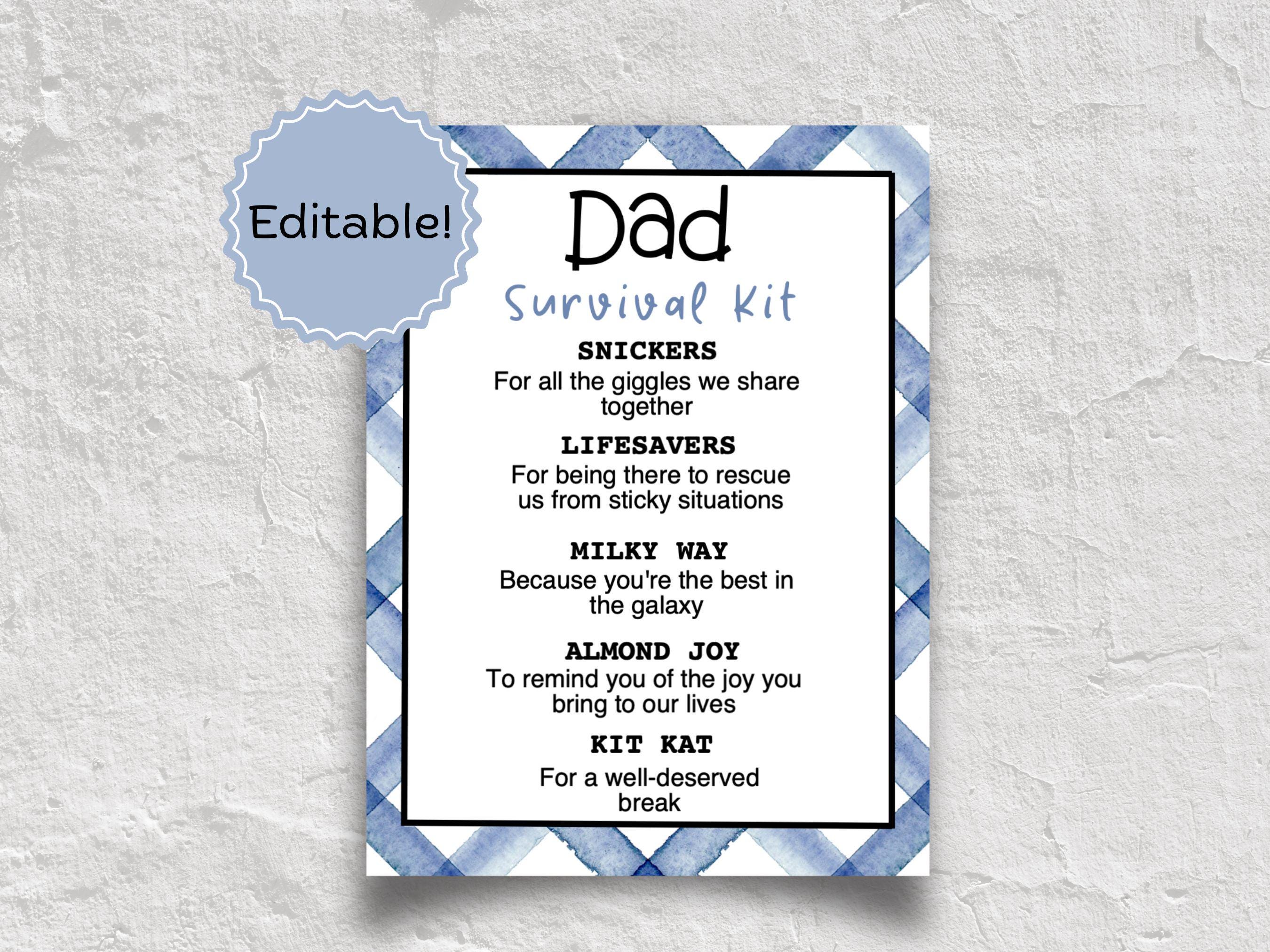 Dad Survival Kit Gift Tag Editable Printable Survival Kit Father Day ...
