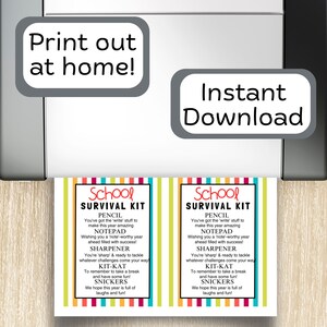 Student Survival Kit Printable Student Gift Basket Tag Printable ...