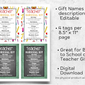 Teacher Survival Kit Printable Gift Basket Tag Back to School Survival ...