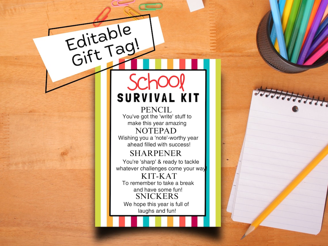 Student Survival Kit Printable Student Gift Basket Tag Printable ...