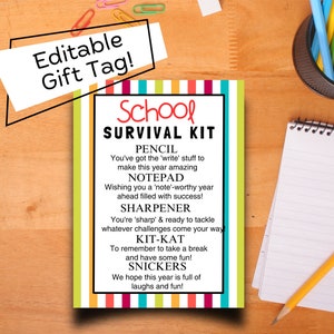 Student Survival Kit Printable Student Gift Basket Tag Printable ...