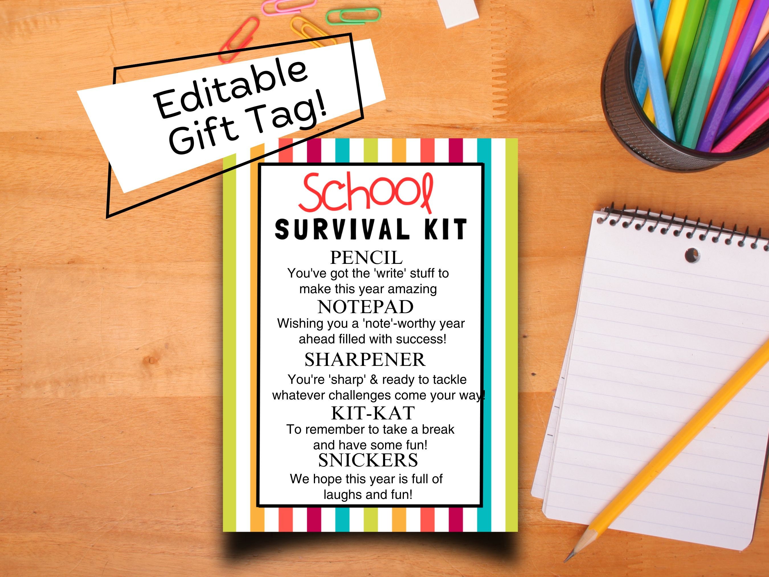 Student Survival Kit Printable Student Gift Basket Tag Printable ...