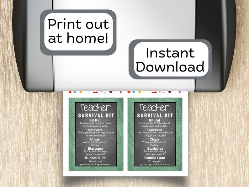 Teacher Survival Kit Printable Gift Basket Tag Back to School Survival ...