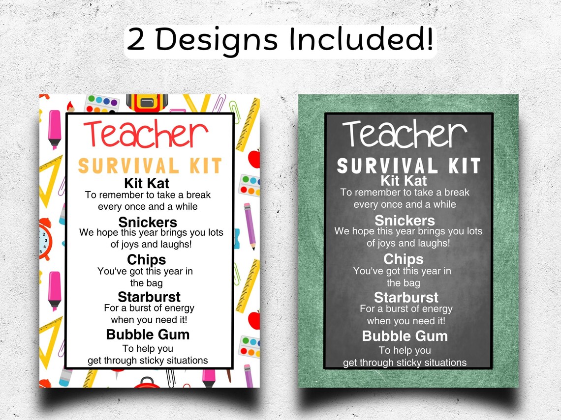 Teacher Survival Kit Printable Gift Basket Tag Back to School Survival ...