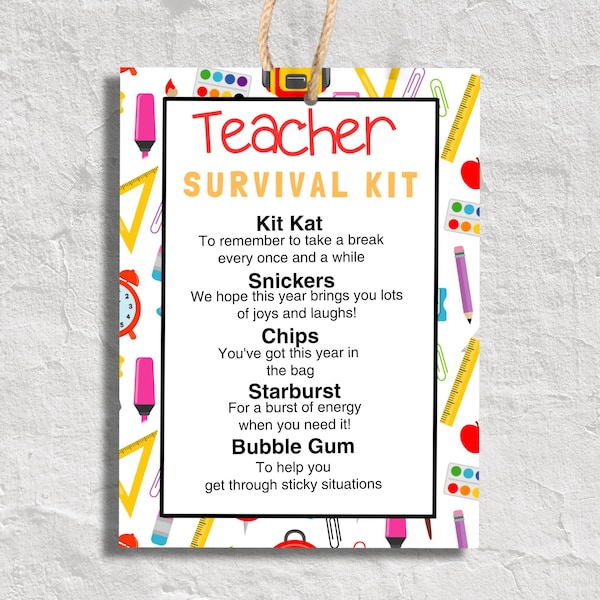 Student Survival Kit Printable Student Gift Basket Tag Printable ...