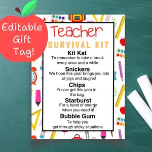 Teacher Survival Kit Printable Gift Basket Tag Back to School Survival ...