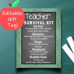 Teacher Survival Kit Printable Gift Basket Tag Back to School Survival ...