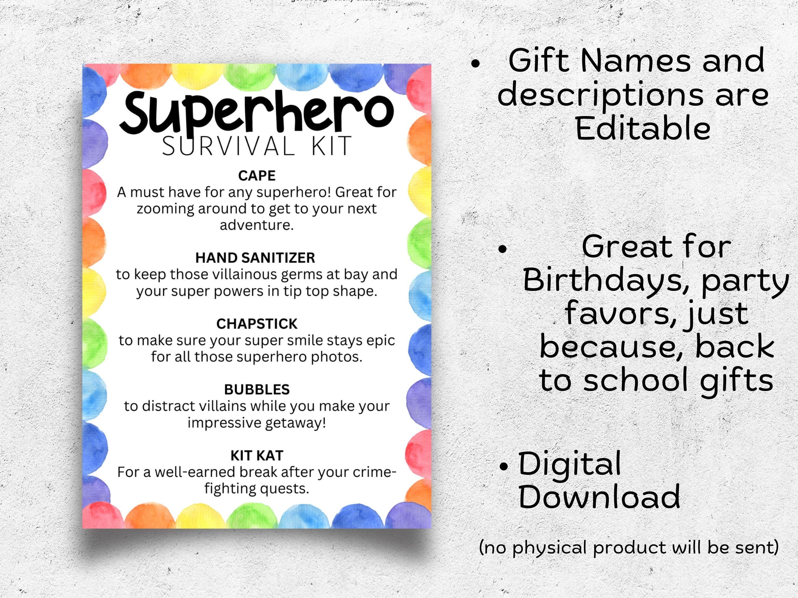 Superhero Survival Kit Tag Printable Superhero Birthday 6 Year Old ...