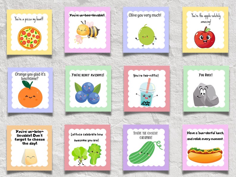 50 Lunch Box Notes School Lunch Note Card Lunch Box Love Note Card ...