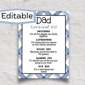 Dad Survival Kit Gift Tag Editable Printable Survival Kit Father Day ...
