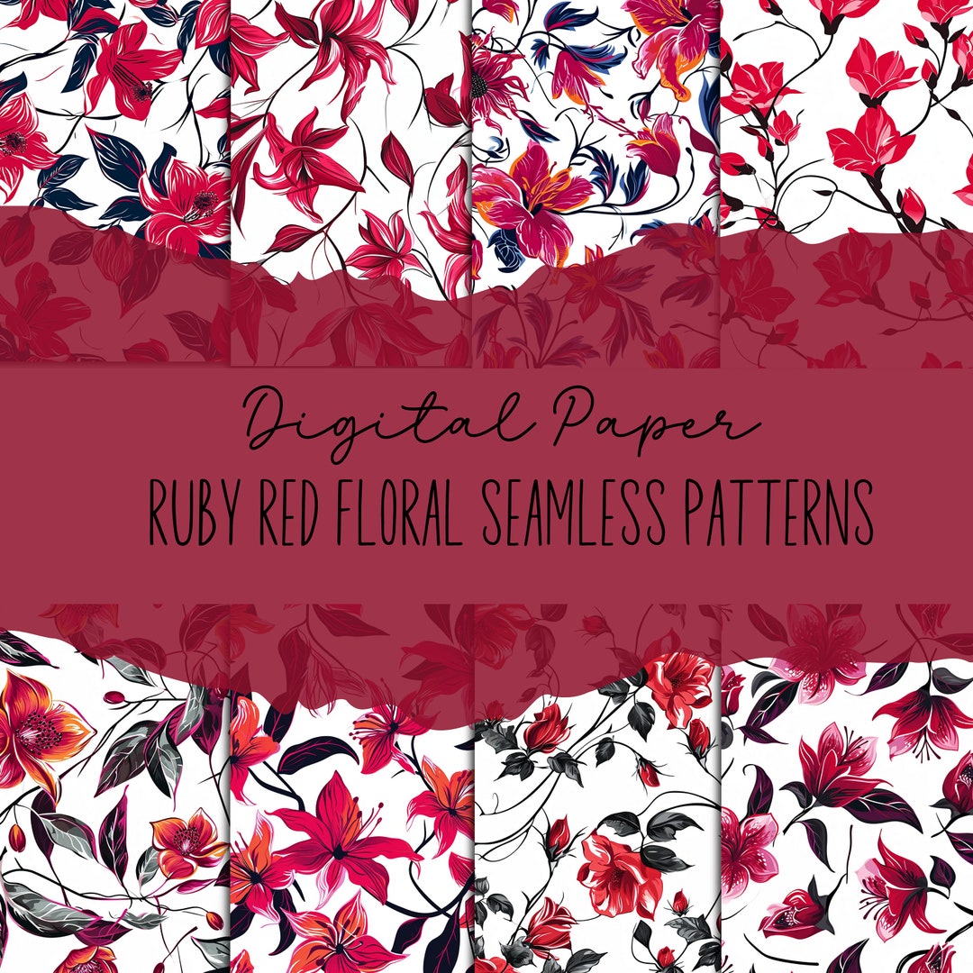 Printable Ruby Red Floral Digital Paper 8 Seamless Floral Patterns ...