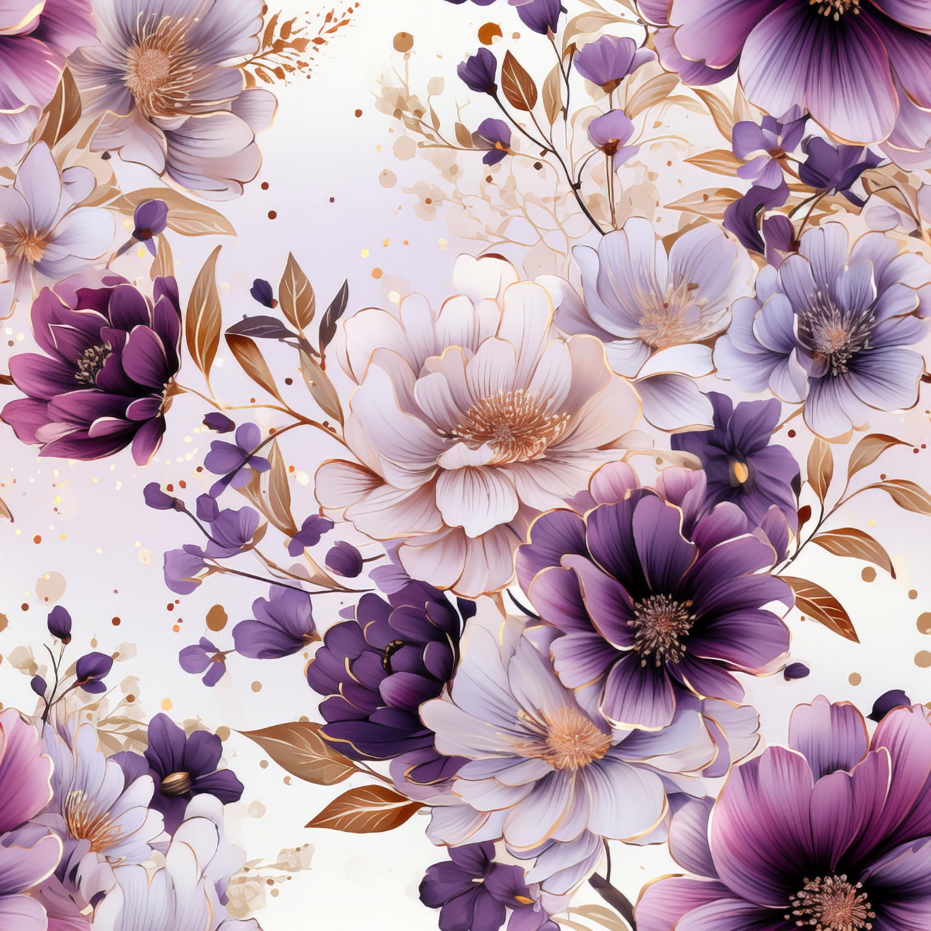 Printable Purple and Gold Floral Design Digital Paper 10 Seamless ...
