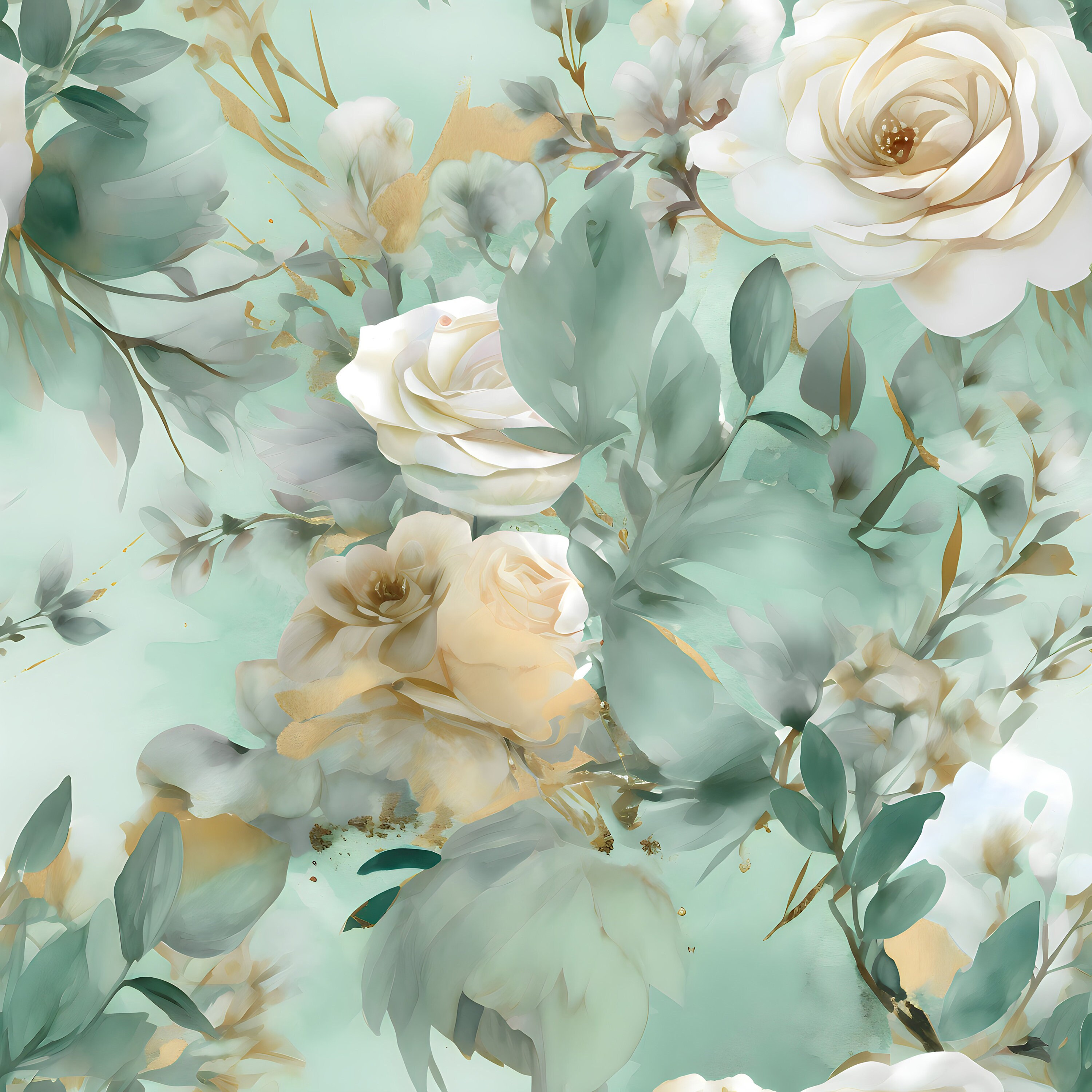 Printable Mint Green Floral Digital Paper | 8 Seamless Floral Patterns ...