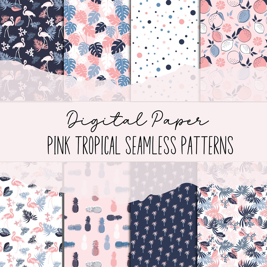 Printable Pink Tropical Design Digital Paper 8 Seamless Tropical ...