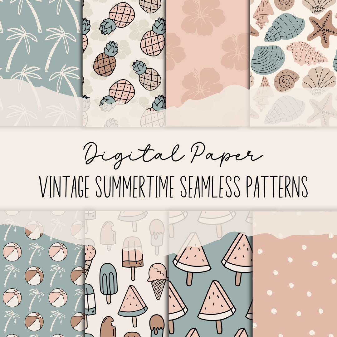 Printable Vintage Summertime Digital Paper 8 Seamless Summertime ...