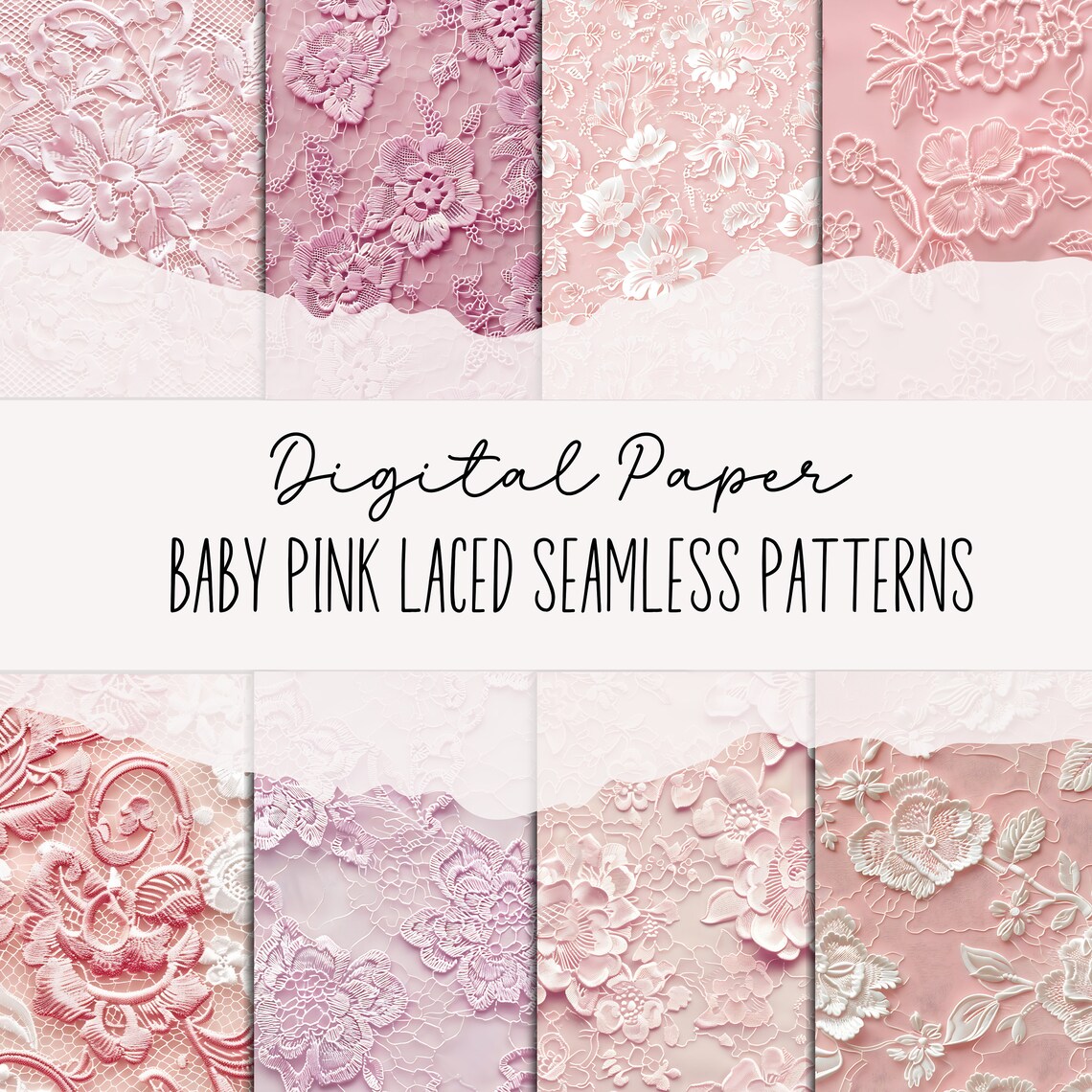 Printable Baby Pink Lace Design Digital Paper 8 Seamless Floral ...
