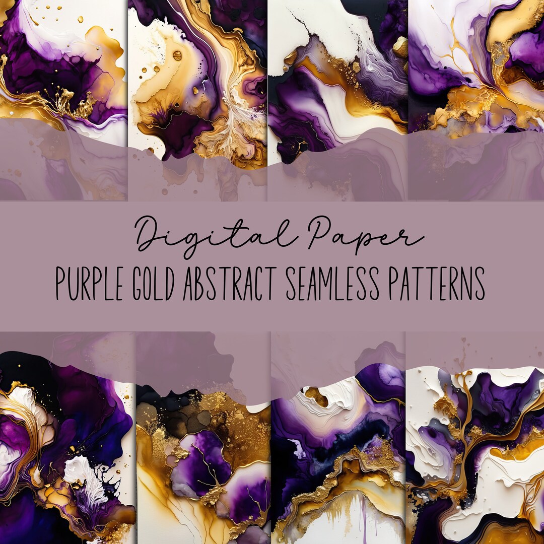 Printable Purple Gold Abstract Digital Paper 8 Seamless Patterns ...
